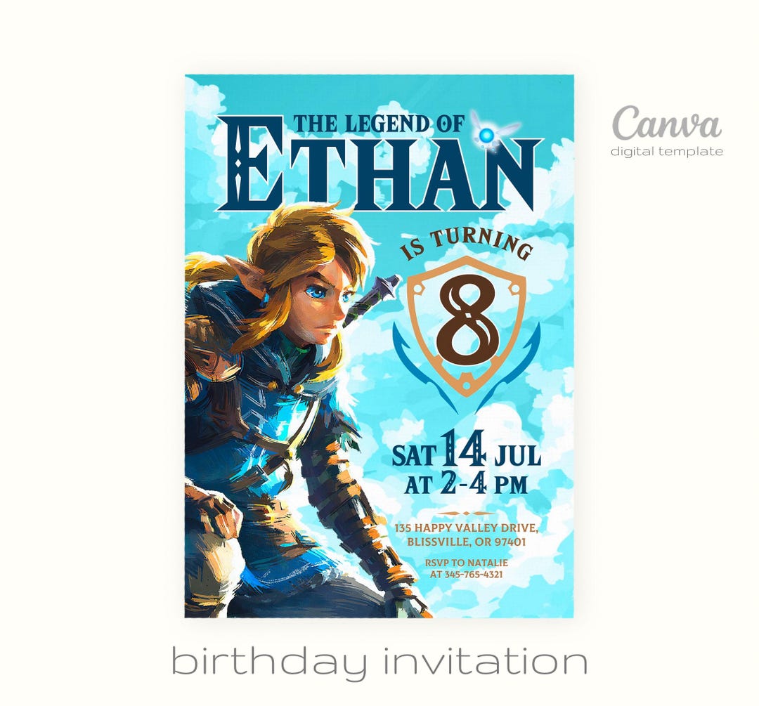 Video Gamer Invite, Legend of Zelda Birthday Invitation, Digital ...