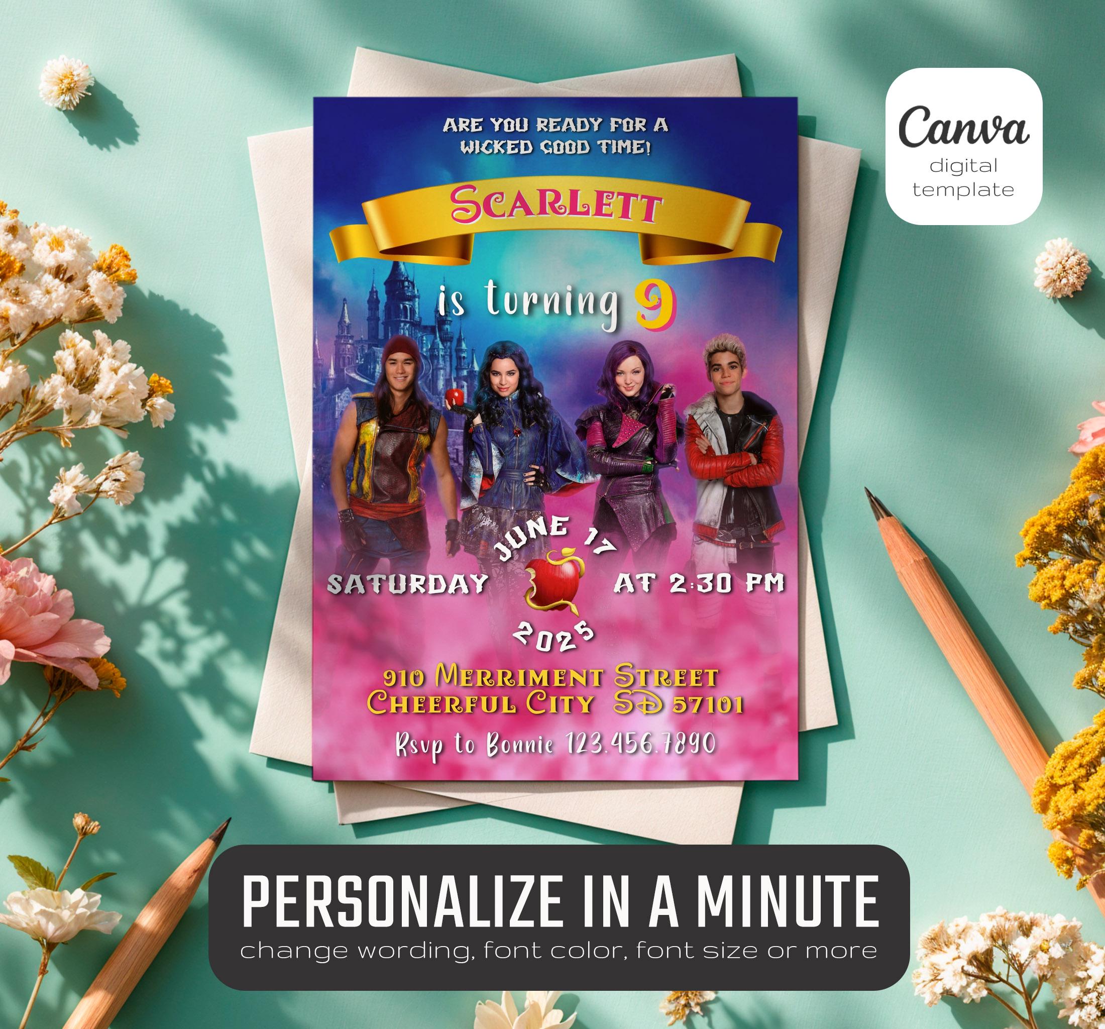 Descendants Invitation, Printable Editable Descendants Birthday Invite ...