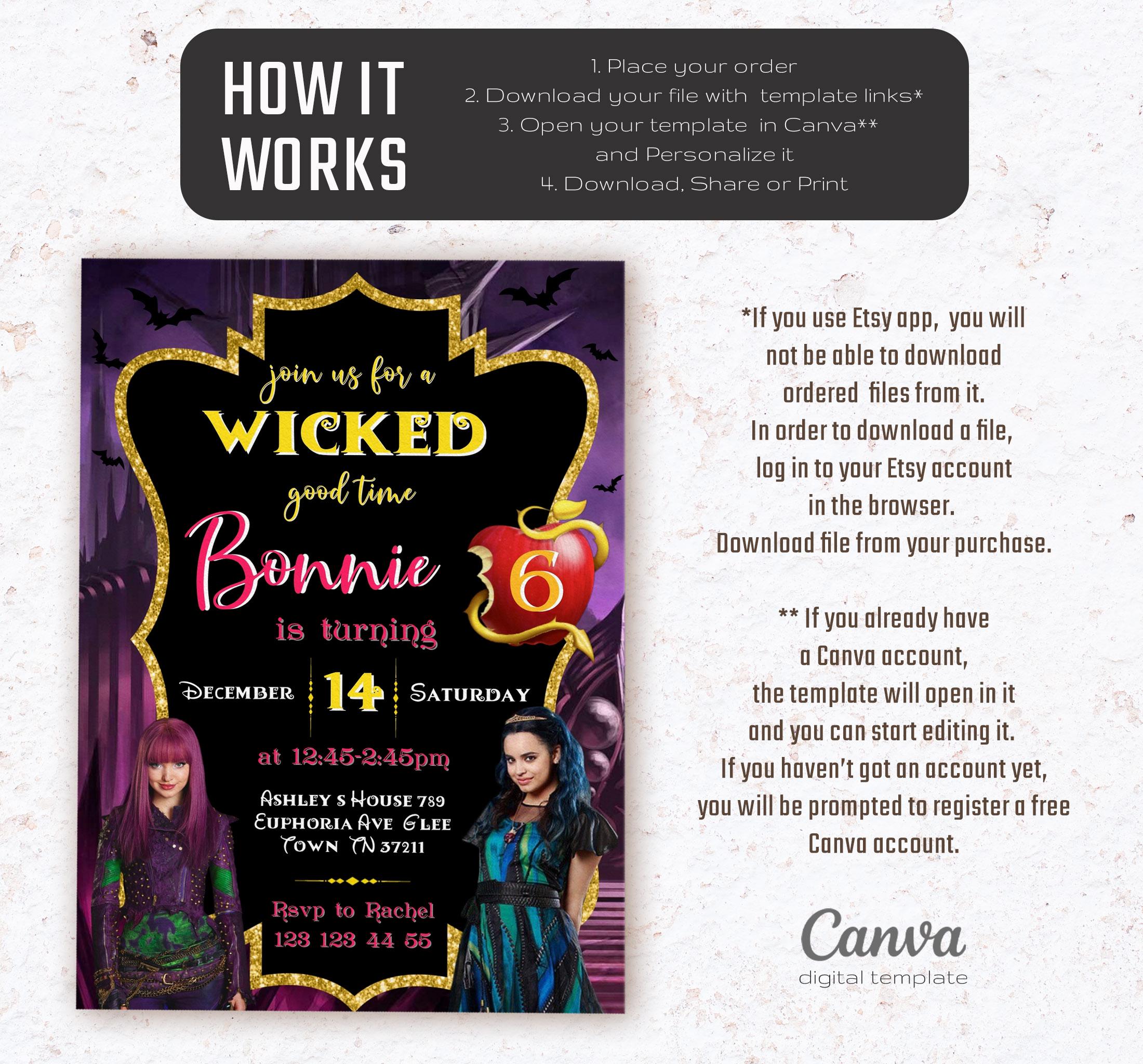 Descendants Invitation, Printable Editable Descendants Birthday Invite ...