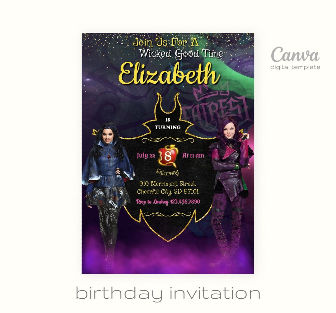 Descendants Invitation, Printable Editable Descendants Birthday Invite ...