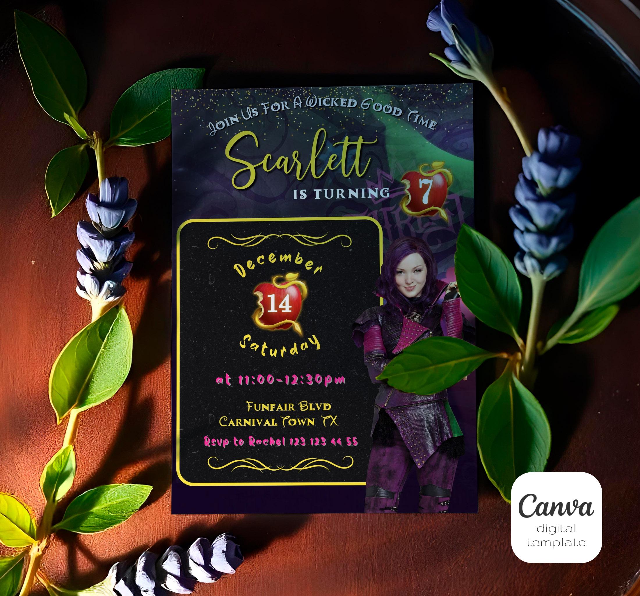 Descendants Invitation, Printable Editable Descendants Birthday Invite ...