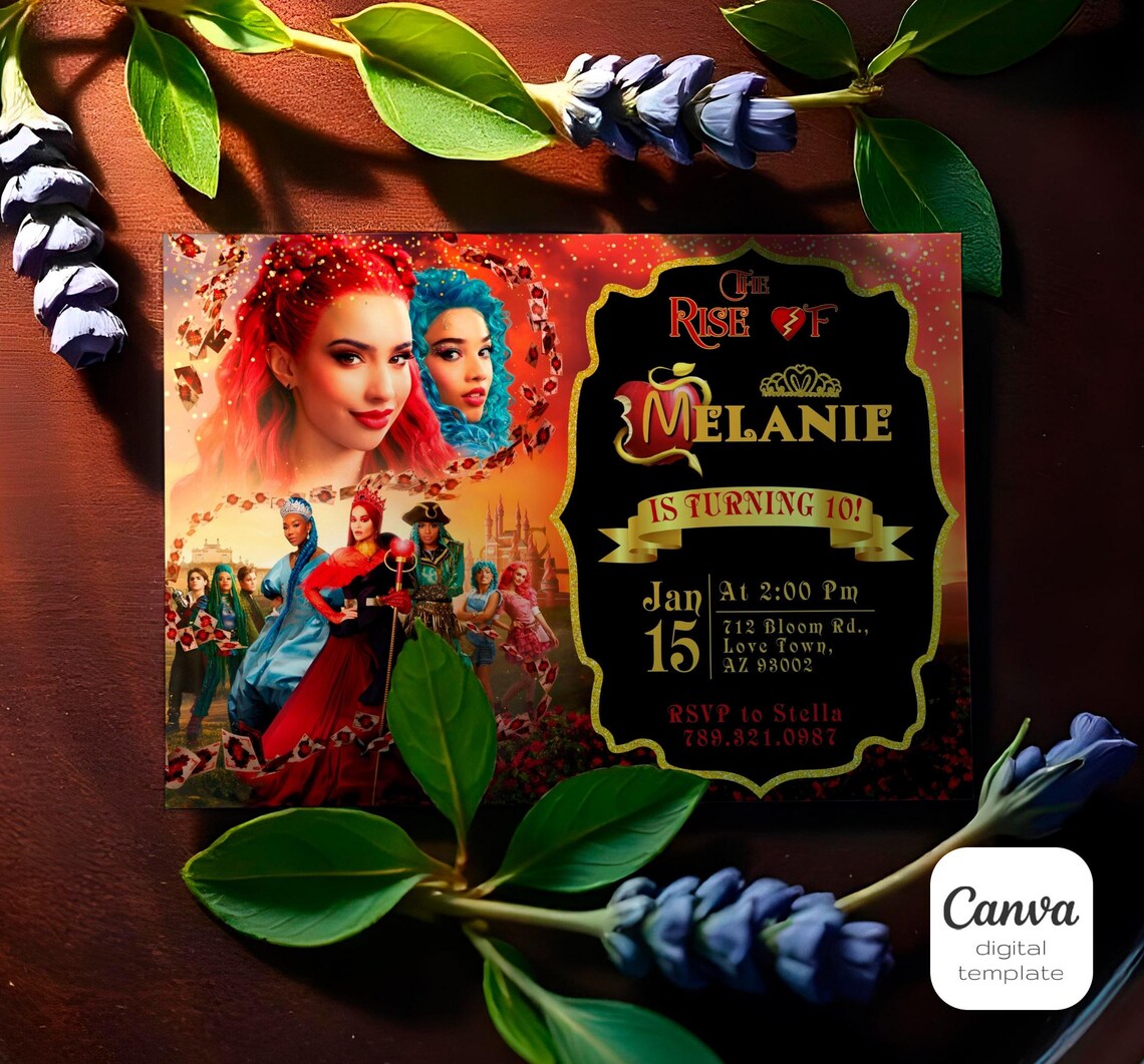 Descendants Rise of Red Invitation, Printable Editable Birthday Invite ...