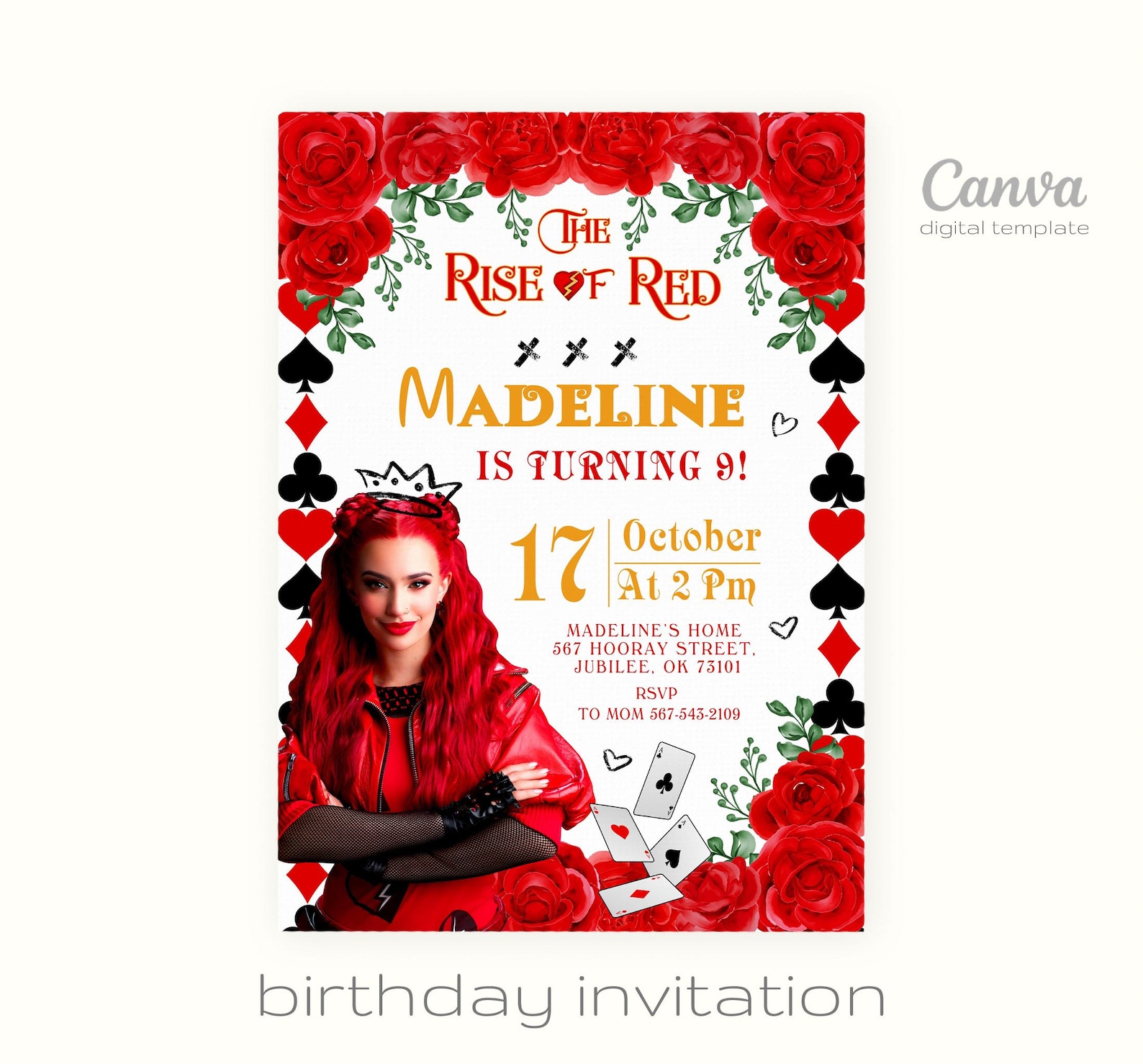 Descendants Rise of Red Invitation, Printable Editable Birthday Invite ...