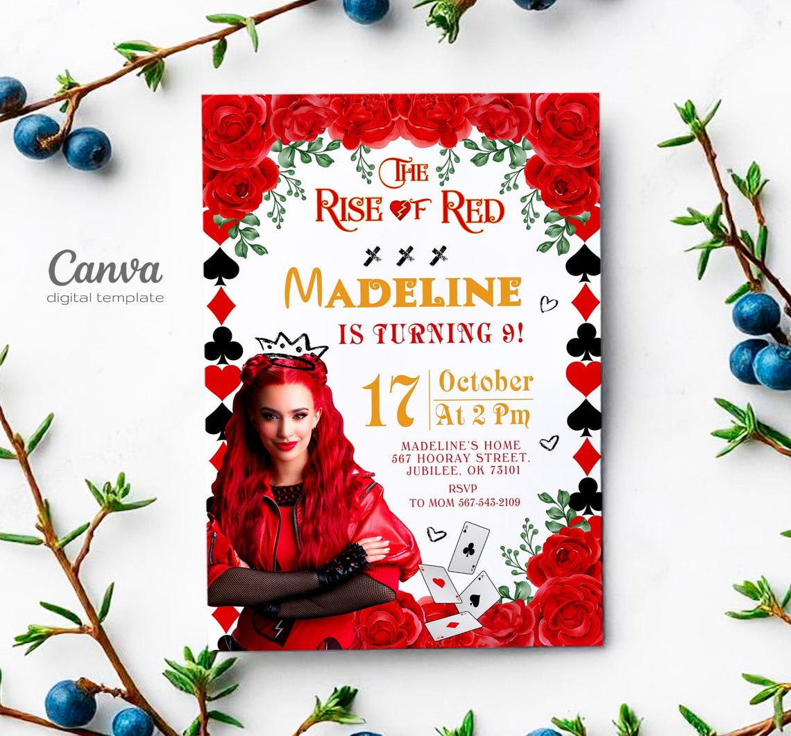 Descendants Rise of Red Invitation, Printable Editable Birthday Invite ...
