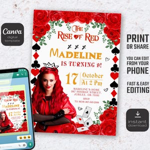 Descendants Rise of Red Invitation, Printable Editable Birthday Invite ...