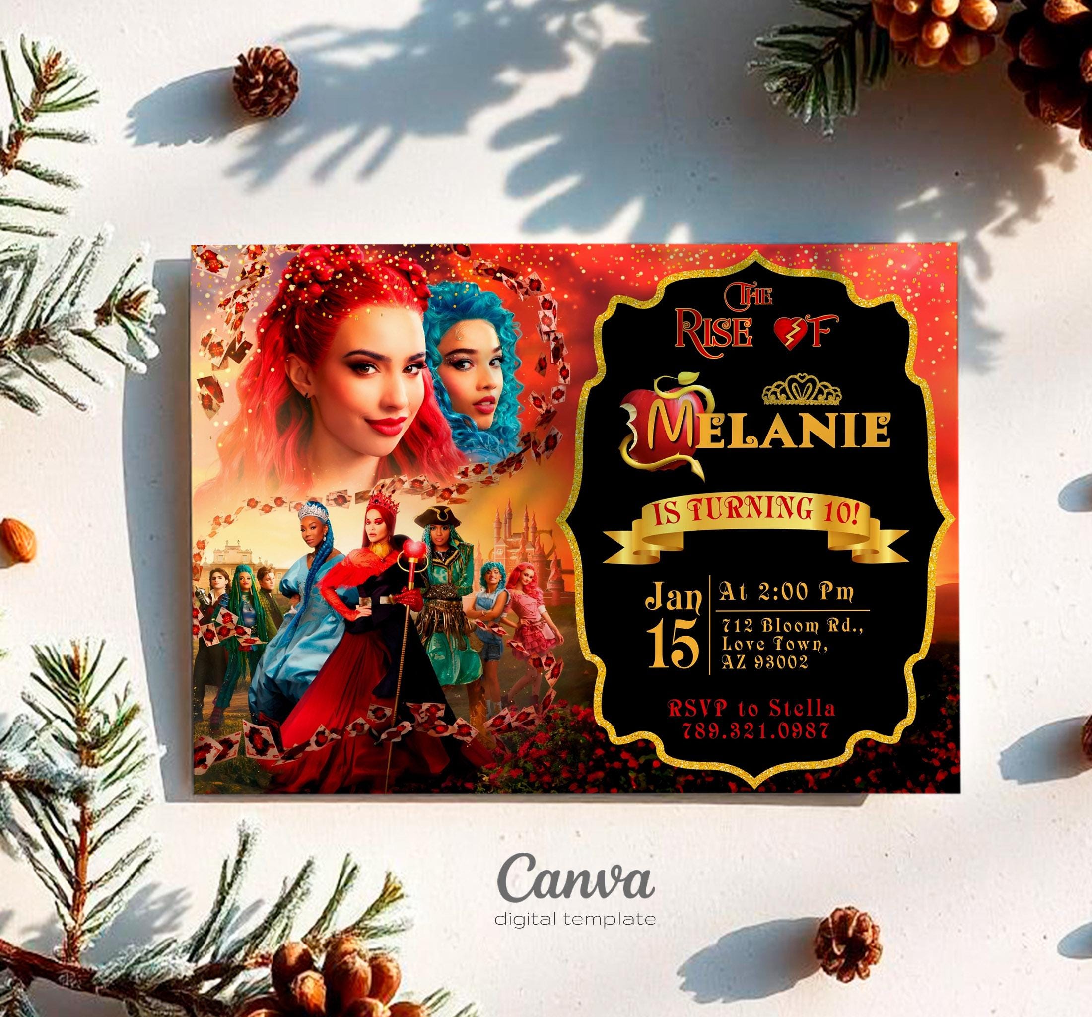Descendants Rise of Red Invitation, Printable Editable Birthday Invite ...
