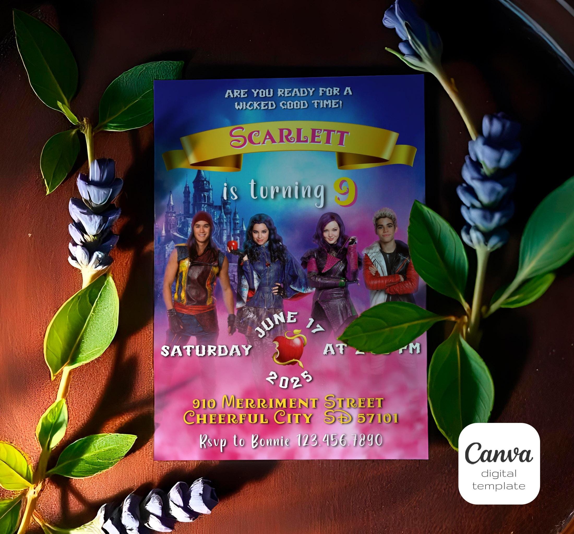 Descendants Invitation, Printable Editable Descendants Birthday Invite ...