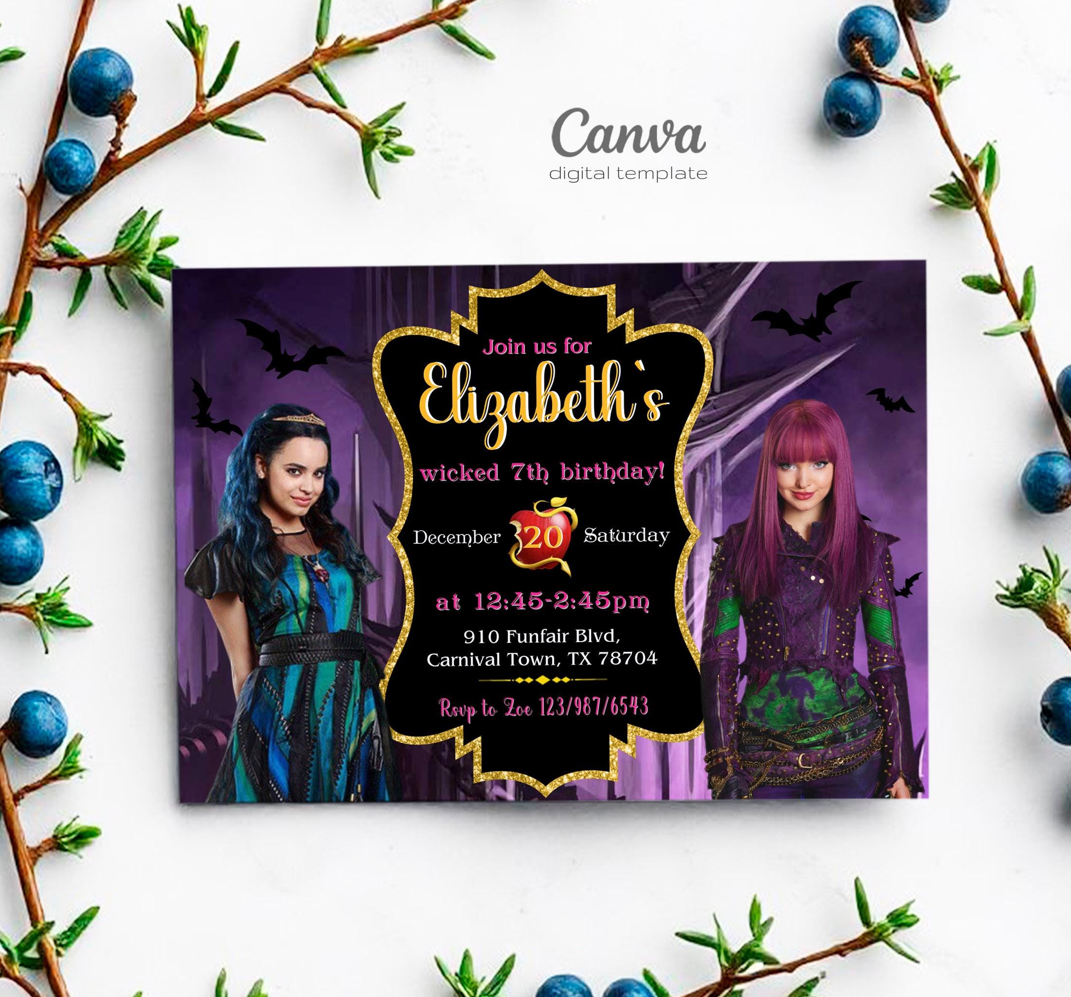 Descendants Invitation, Printable Editable Descendants Birthday Invite ...