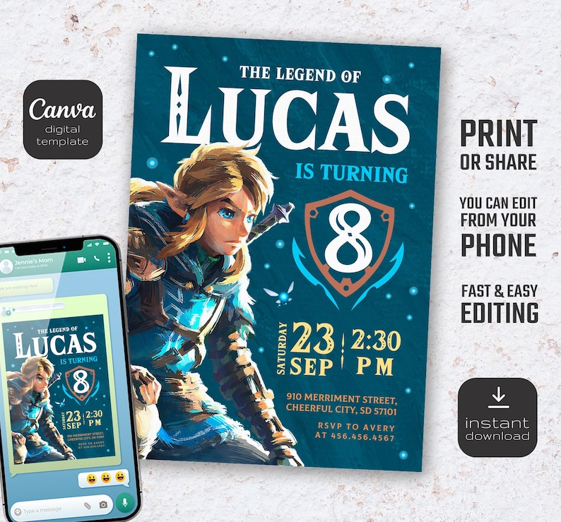 Video Gamer Invite, Legend of Zelda Birthday Invitation, Digital ...