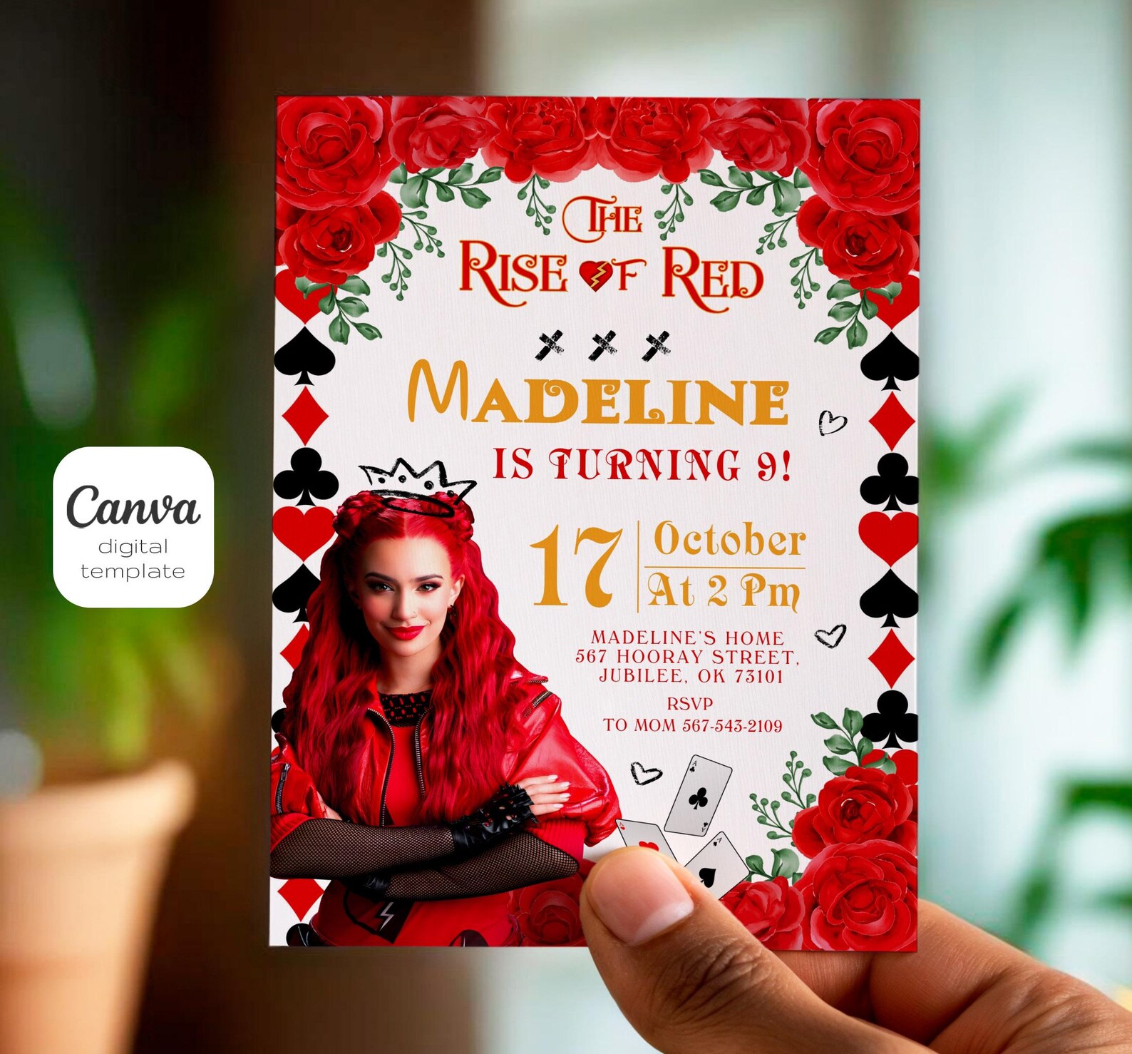 Descendants Rise of Red Invitation, Printable Editable Birthday Invite ...