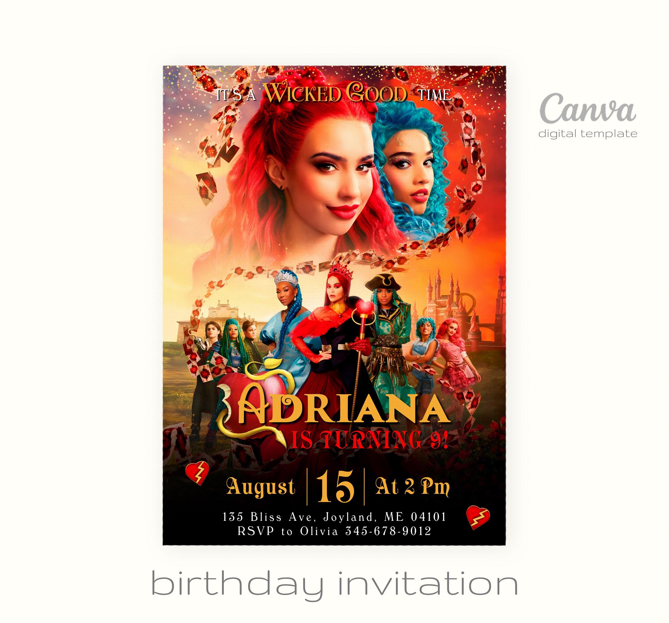 Descendants Rise of Red Invitation, Printable Editable Birthday Invite ...