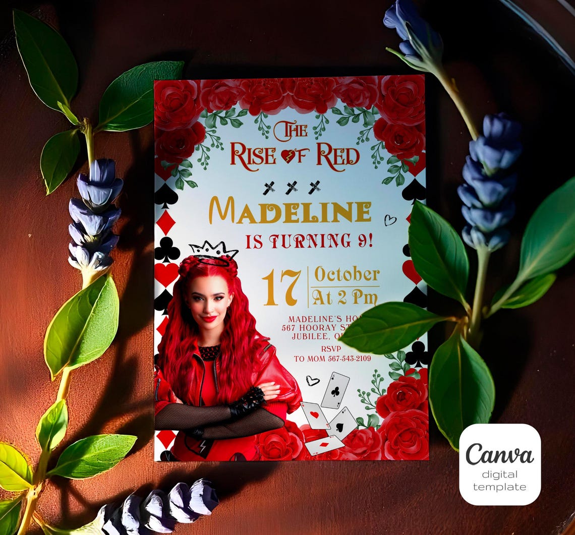 Descendants Rise of Red Invitation, Printable Editable Birthday Invite ...
