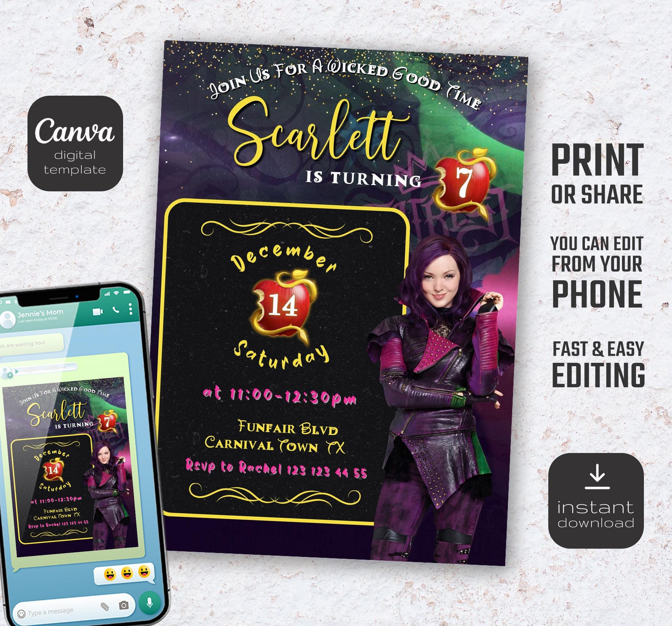 Descendants Invitation, Printable Editable Descendants Birthday Invite ...