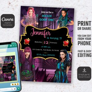 Descendants Invitation, Printable Editable Descendants Birthday Invite ...