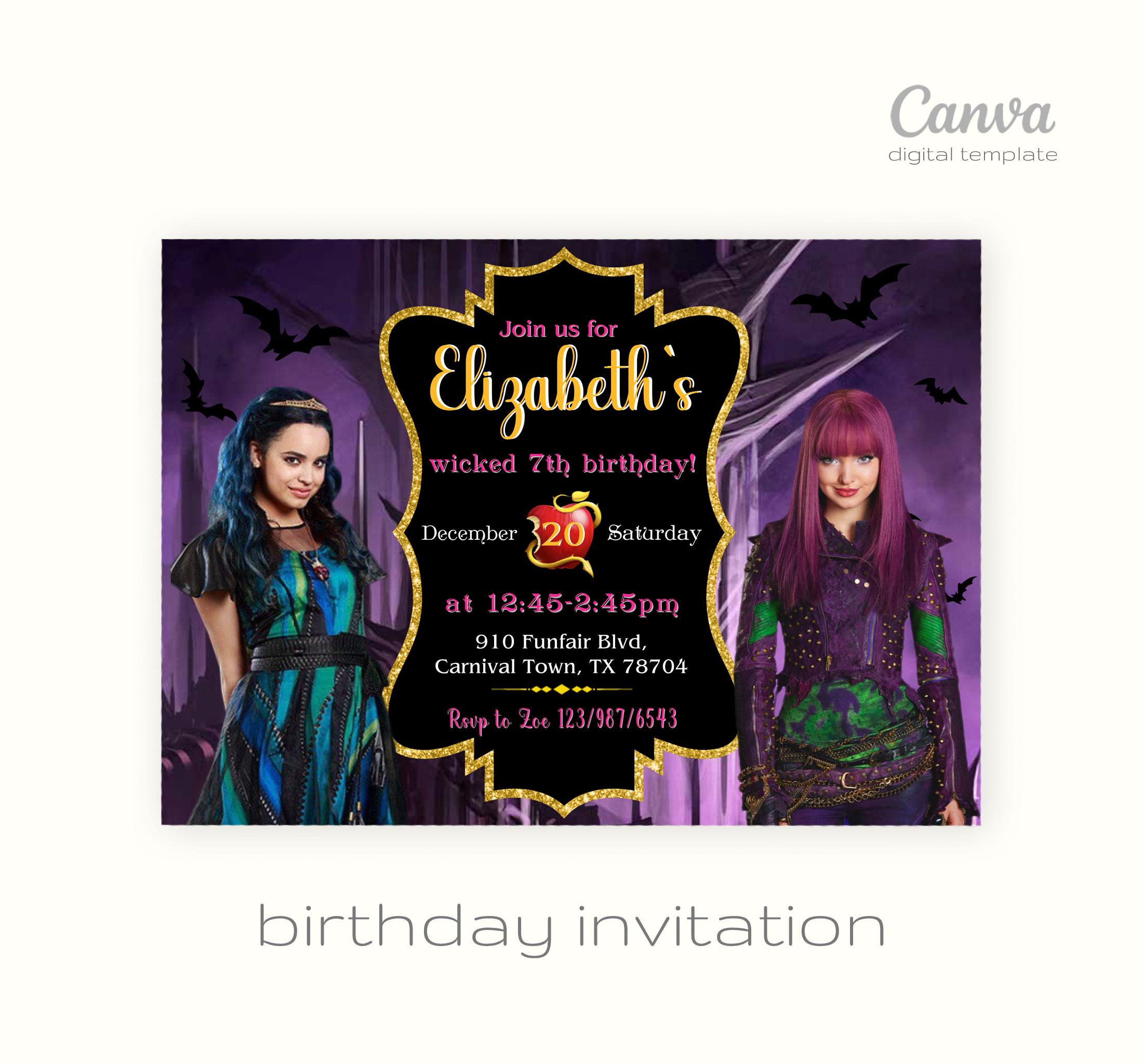 Descendants Invitation, Printable Editable Descendants Birthday Invite ...