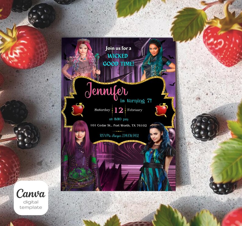 Descendants Invitation, Printable Editable Descendants Birthday Invite ...