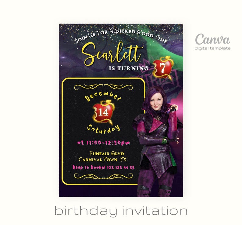 Descendants Invitation, Printable Editable Descendants Birthday Invite ...