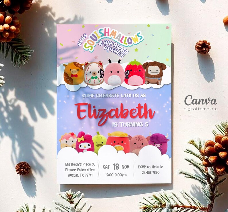 Squish Invitation, Printable Birthday Invitation, Girl Birthday Invite ...