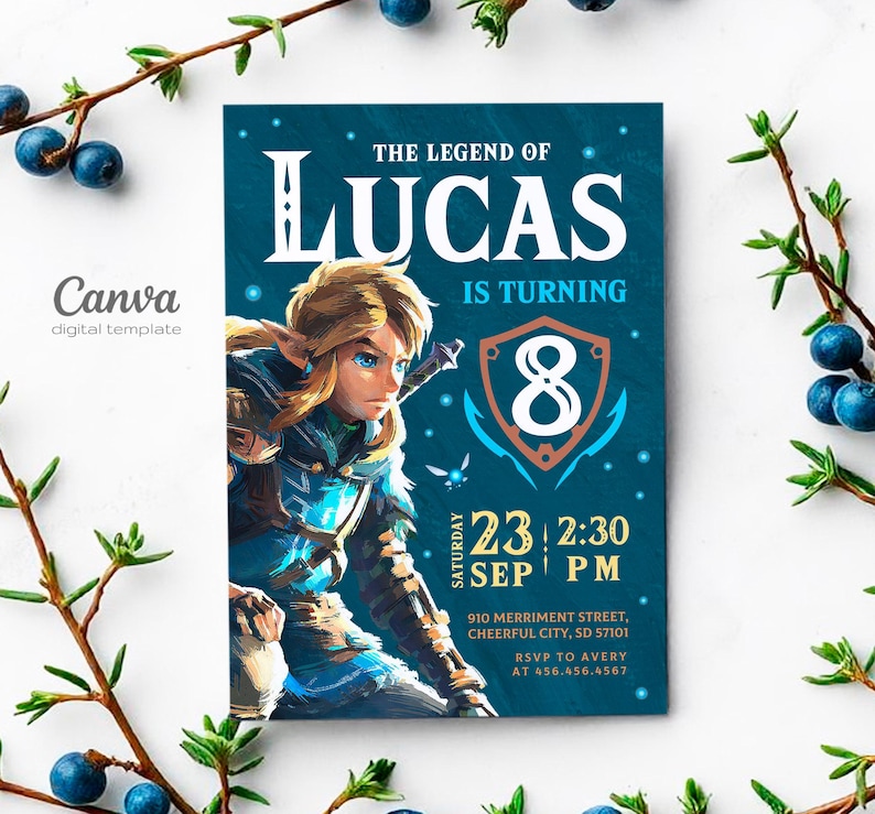 Video Gamer Invite, Legend of Zelda Birthday Invitation, Digital ...