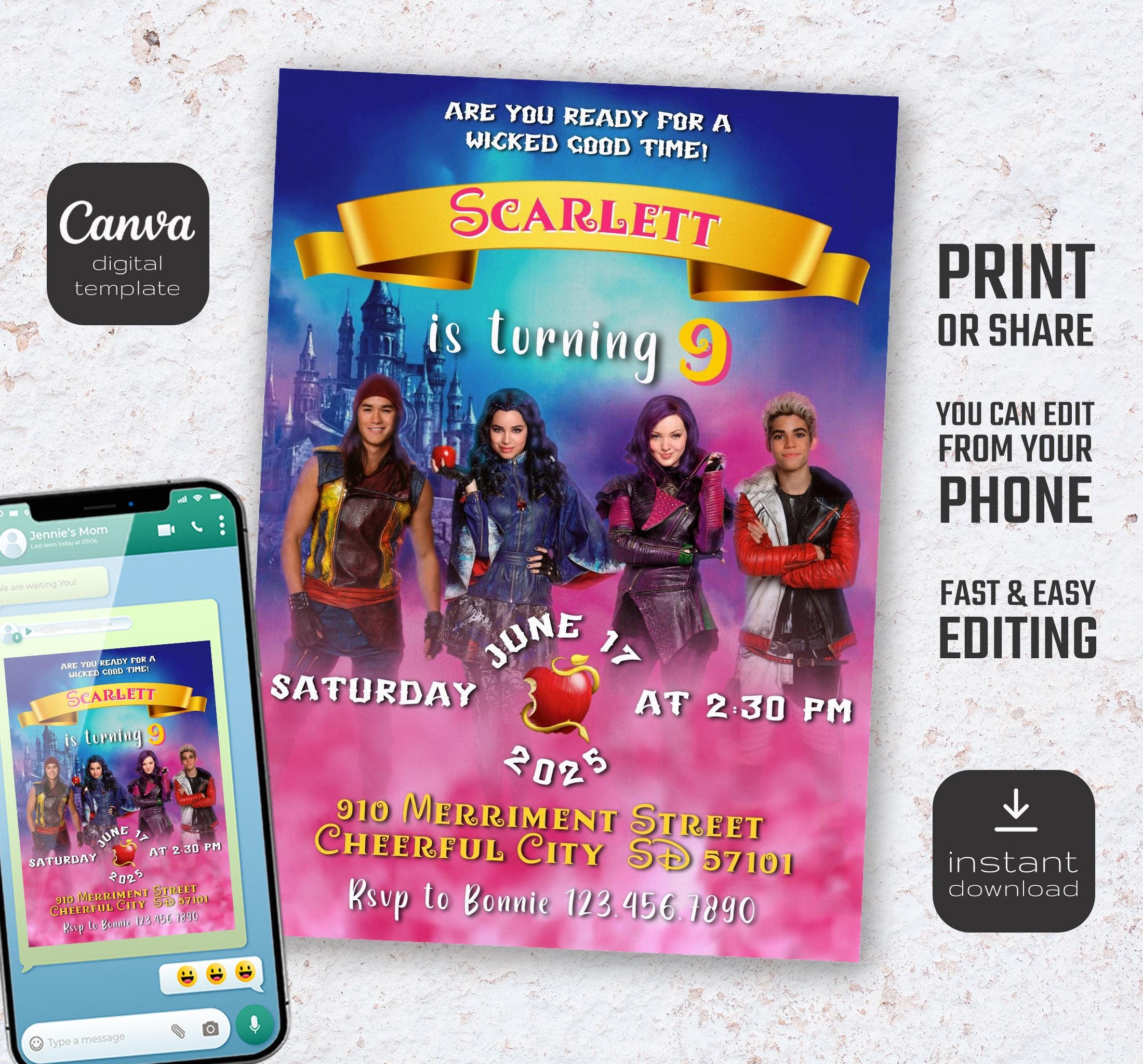 Descendants Invitation, Printable Editable Descendants Birthday Invite ...