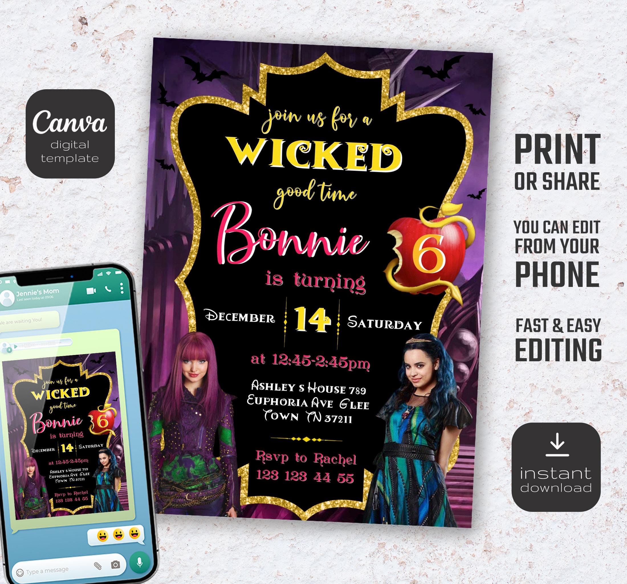 Descendants Invitation, Printable Editable Descendants Birthday Invite ...