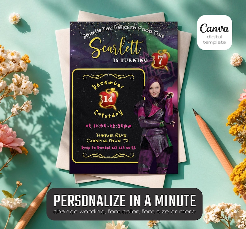 Descendants Invitation, Printable Editable Descendants Birthday Invite ...