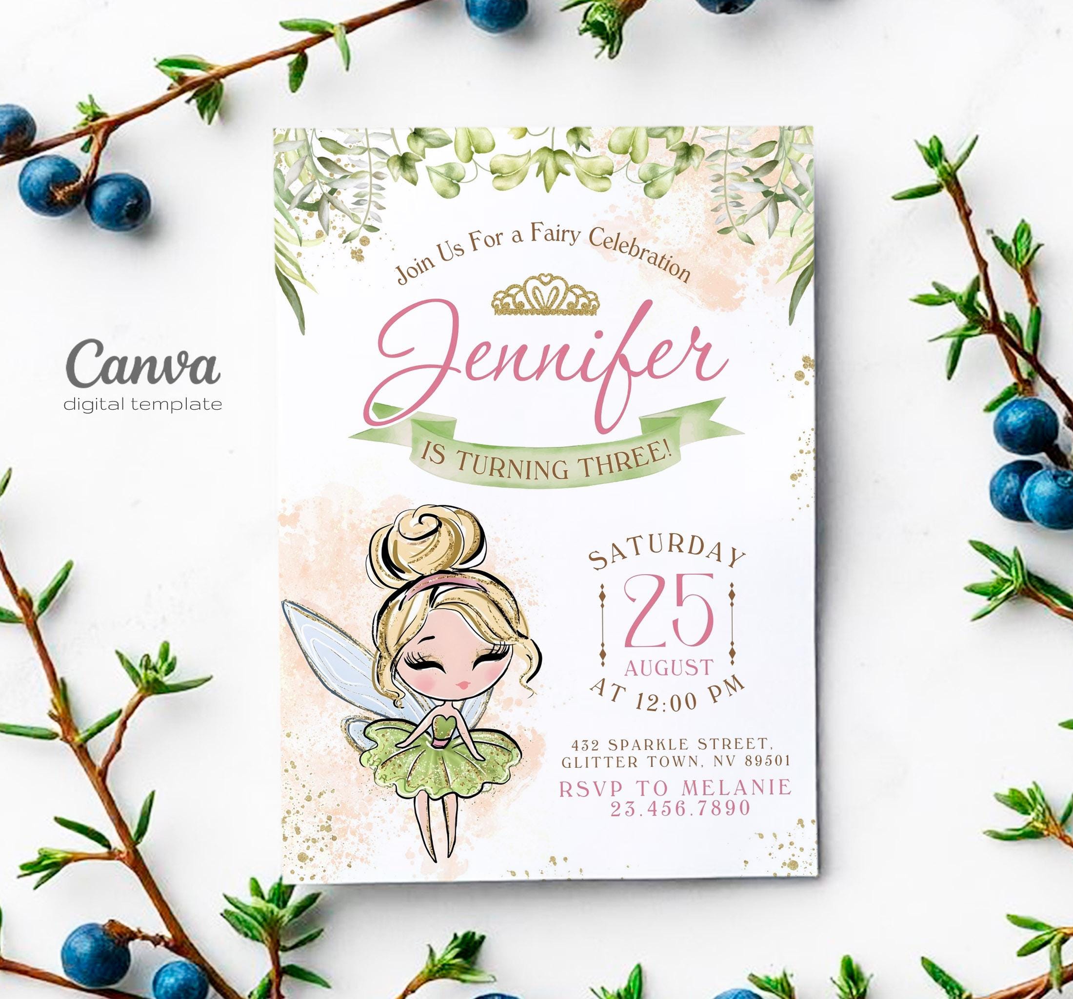 Printable Fairy Tinkerbell Fairy Birthday Invitation, Tinker Bell ...