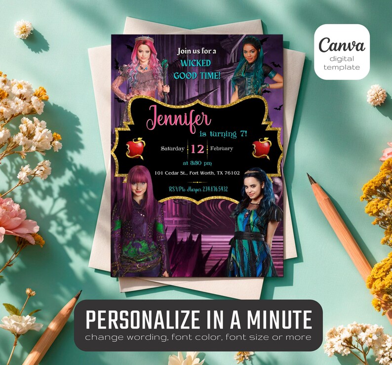 Descendants Invitation, Printable Editable Descendants Birthday Invite ...