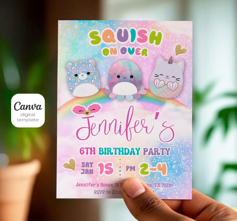 Squish Invitation, Printable Birthday Invitation, Girl Birthday Invite ...