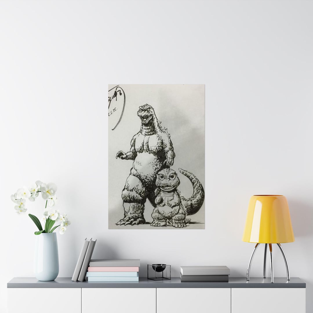 Godzilla Parent and Child Matte Vertical Poster, Japanese Monster Movie ...