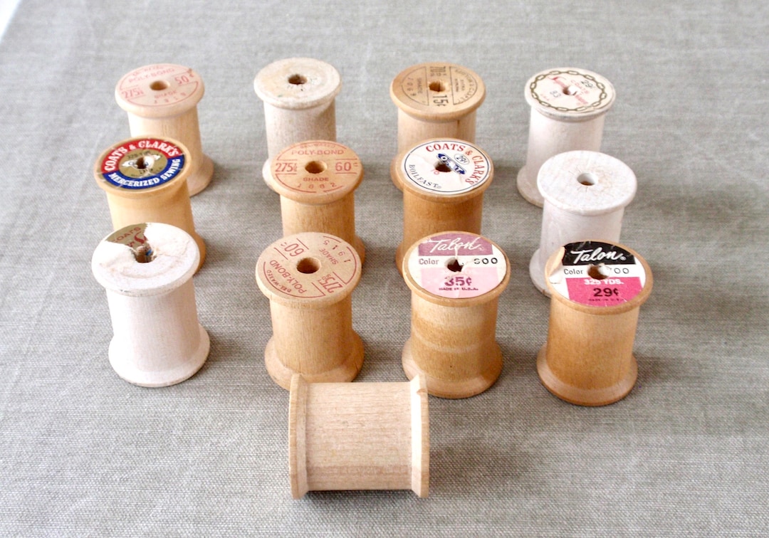 13 Large Wood Spools 1 1/2 1 3/4, Vintage 50s 60s, Craft, Dollhouse ...