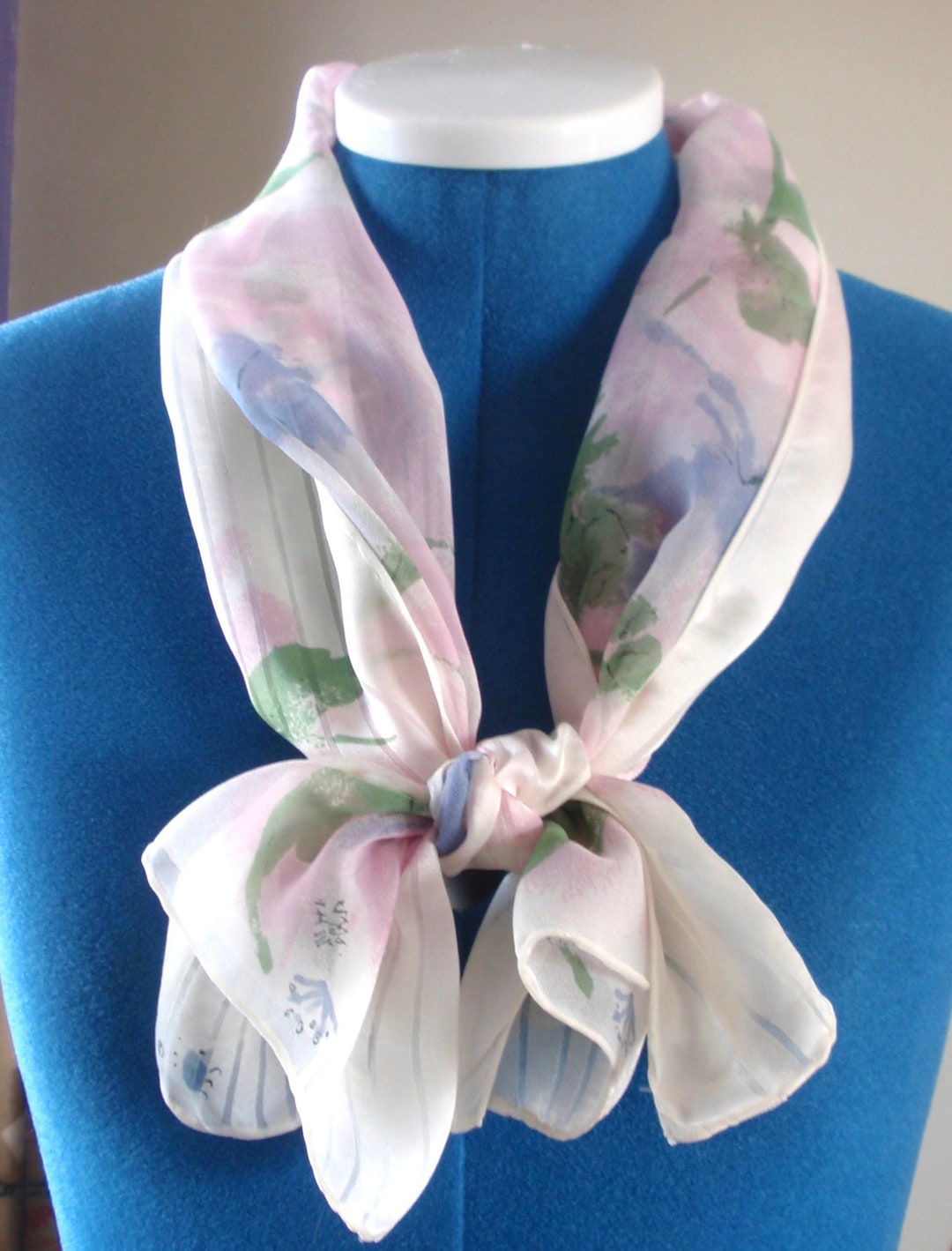 70s Vera© Ladybug Scarf, Silk Hand Painted Pastel Floral, Oblong 13 X ...