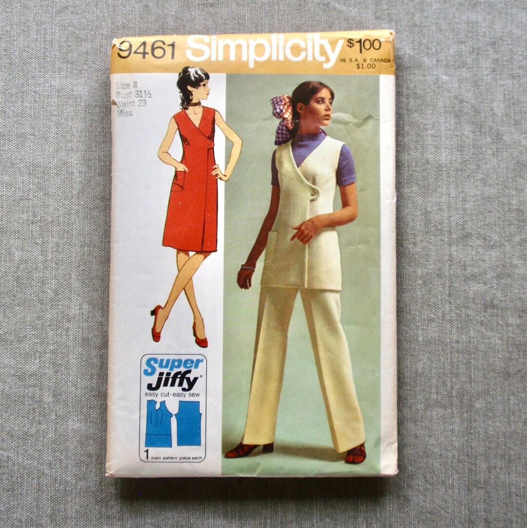 70's Vintage Simplicity 9461 Size 8 (bust 31 1/2 Waist 23) Jiffy Easy ...