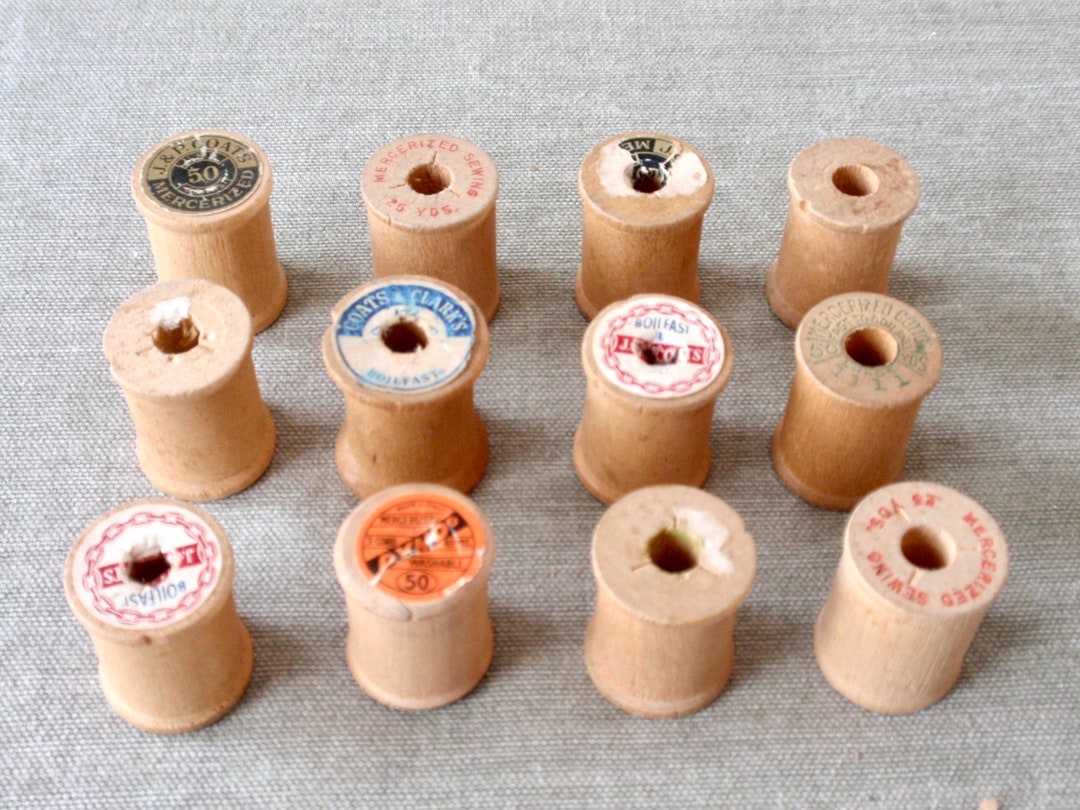 Set of 12 Vintage Wood Spools, 1940s-50s Some With Labels or Stamp Info ...