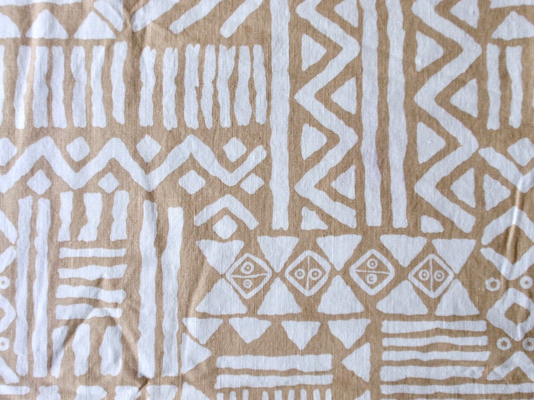 Block Print Linen Fabric, Hamil Textiles Ltd®, Zig Zag Stripe, Khaki ...
