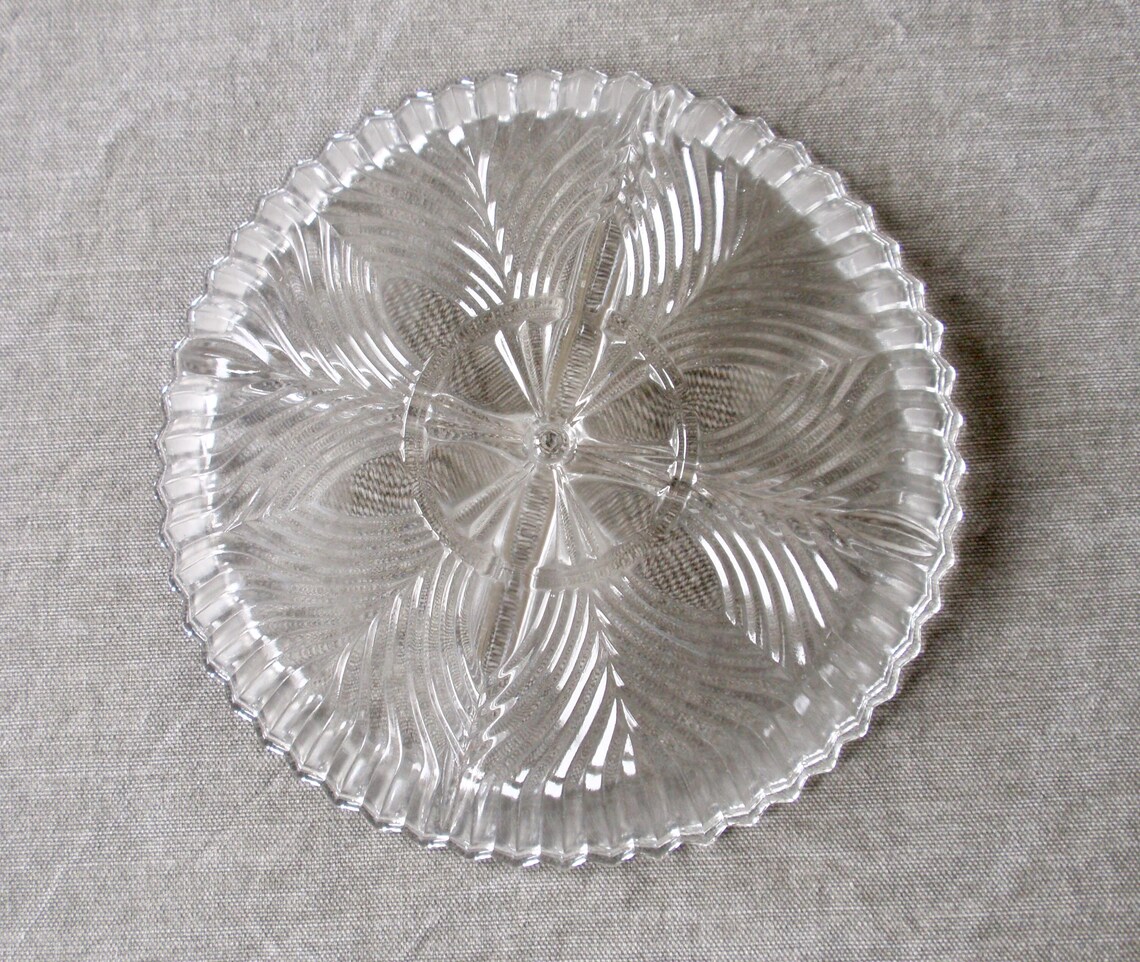 Glass Relish Dish With 4 Sections Vintage 70s Indiana Glass Co #259 Fan ...