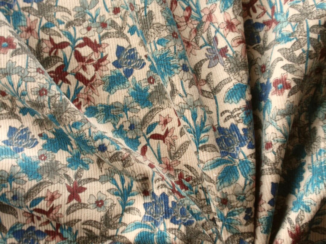 Floral Pinwale Corduroy Fabric, Vintage 70s 100% Cotton, Small Mini ...