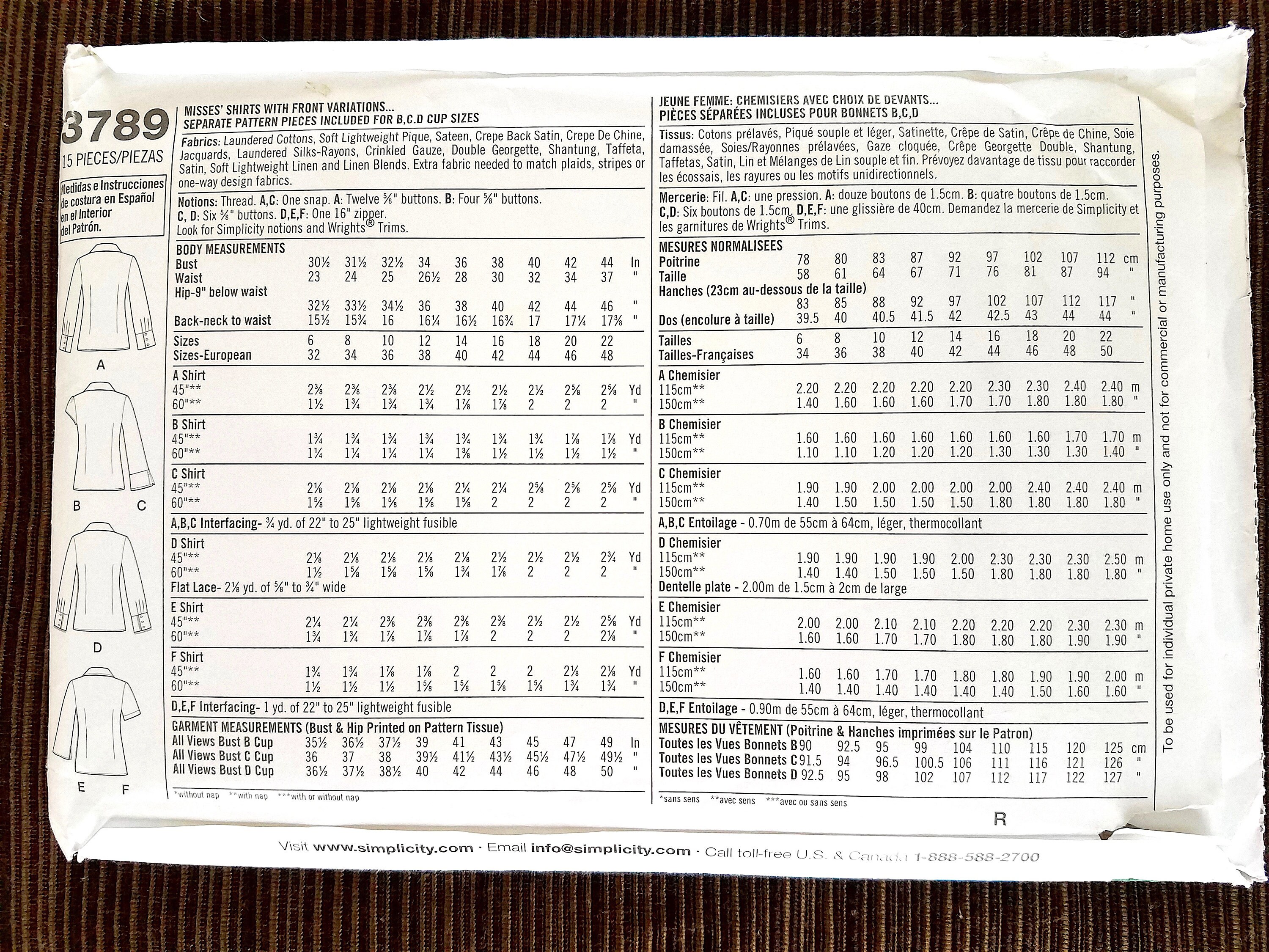 Simplicity 3789 Size 6-8-10-12-14 Khaliah Ali, Button-front Blouse Top ...