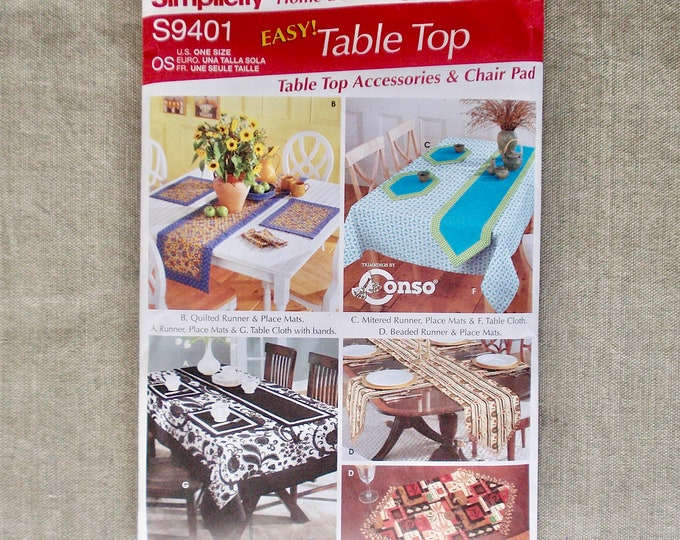 Simplicity S9401, Easy to Sew, Table Top Decor & Chair Pad, Placemat ...