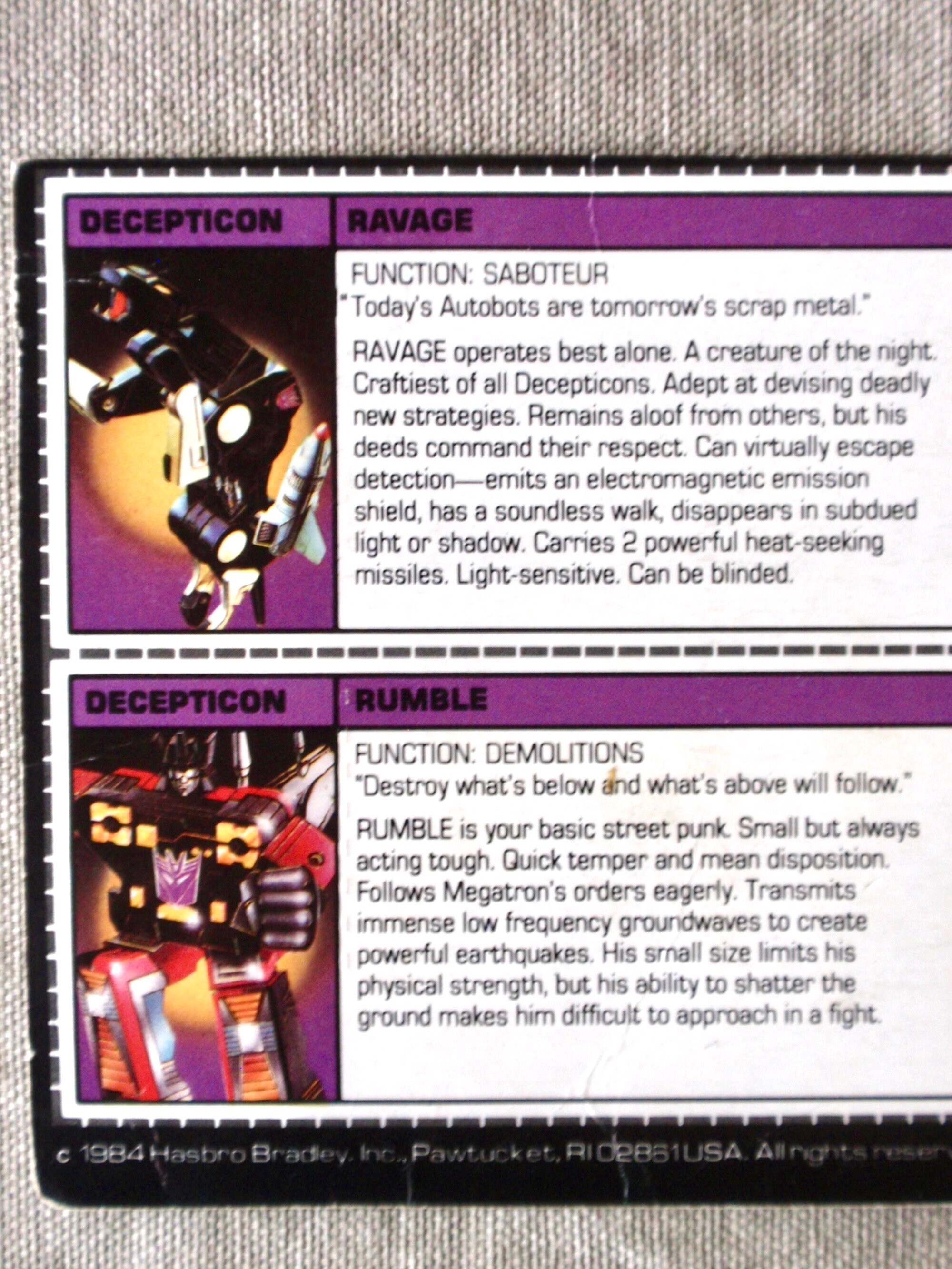 1984 Transformers® Ravage & Rumble Decepticons, Twin-pack, Originaltech ...