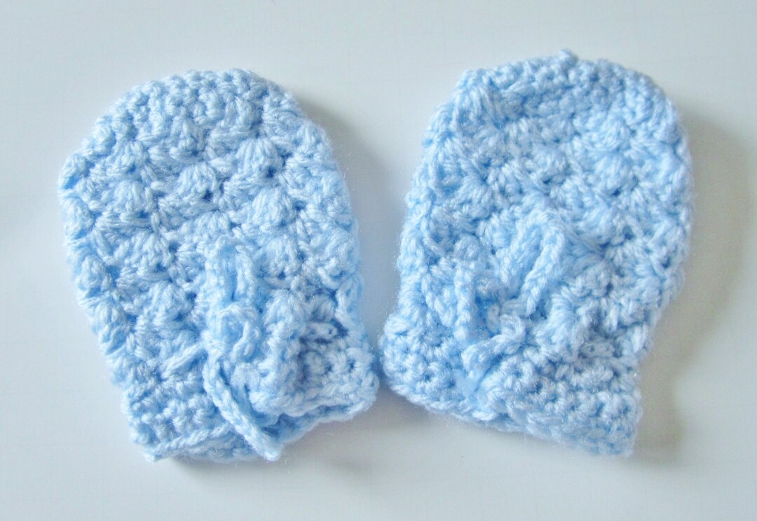 Crocheted Baby Mittens, Size 0-3 Month, Pink With White Ties or Blue - Etsy