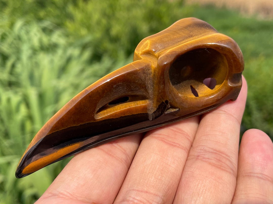Tiger's Eye Stone Crow: Quartz Crystal Bird Carving, Healing Energy - Etsy