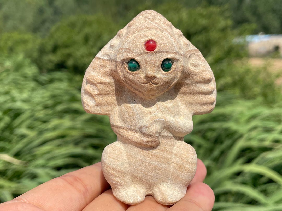 Carved Wood Grain Stone Elf Skull: Crystal Angel Figurine - Etsy
