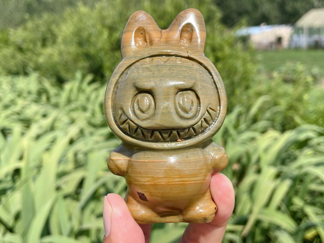 3.8" Natural Yellow Jade Labubu Doll Skull,hand Carved Crystal Labubu ...