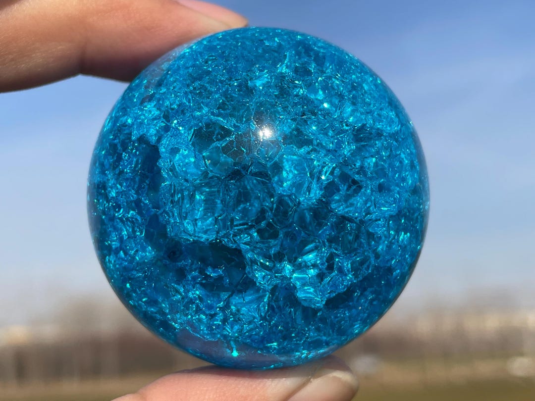 1.9''+blue Ball Aura Crackle Glass Sphere,crystal Ball,explode Glass ...