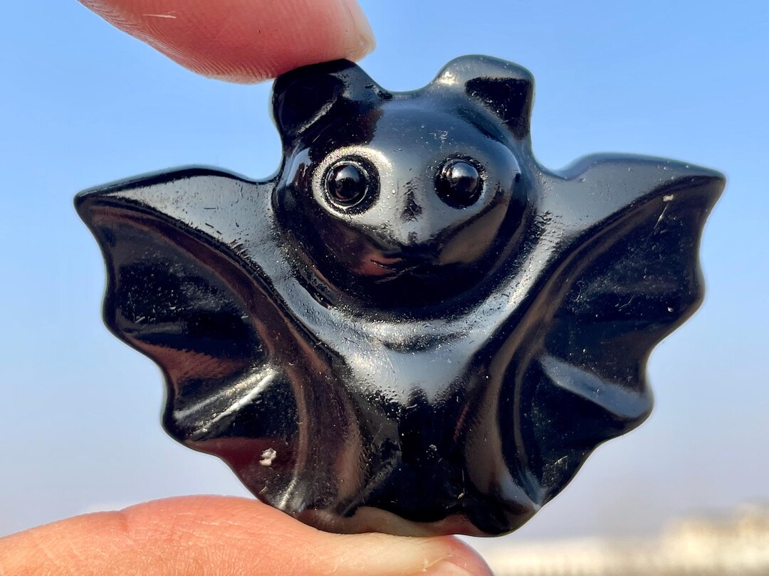 2''natural Obsidian Bat Skull,crystal Bat Skull,hand Carved, Crystal ...