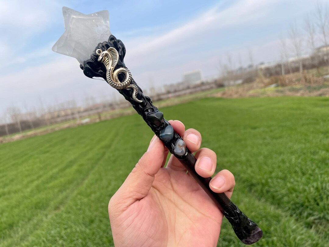 Hand Made Crystal Magic Wand,witch Altar Tool,white Quartz Star Crystal ...