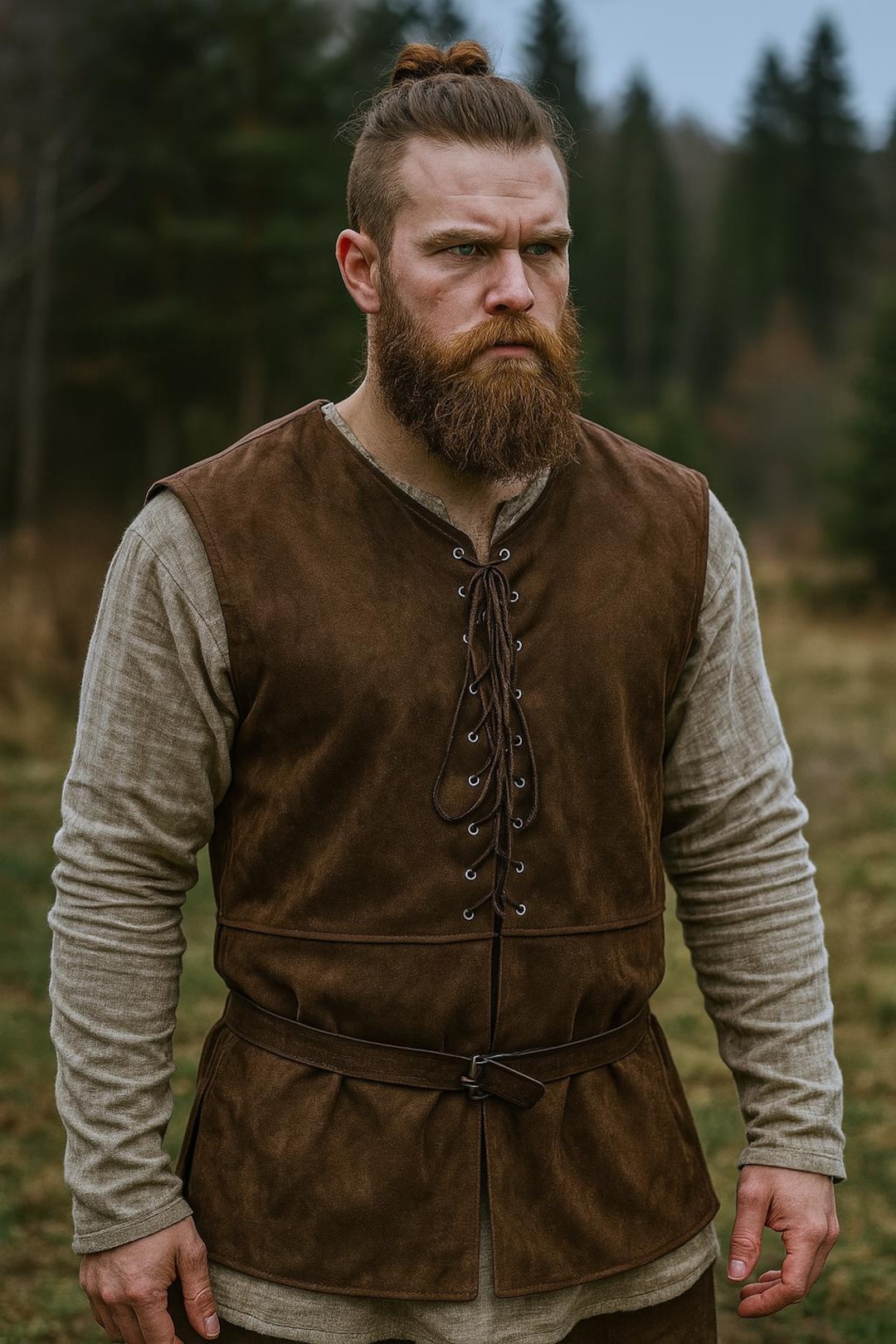 Men's Brown Suede Medieval Vest: Viking Renaissance LARP Costume - Etsy