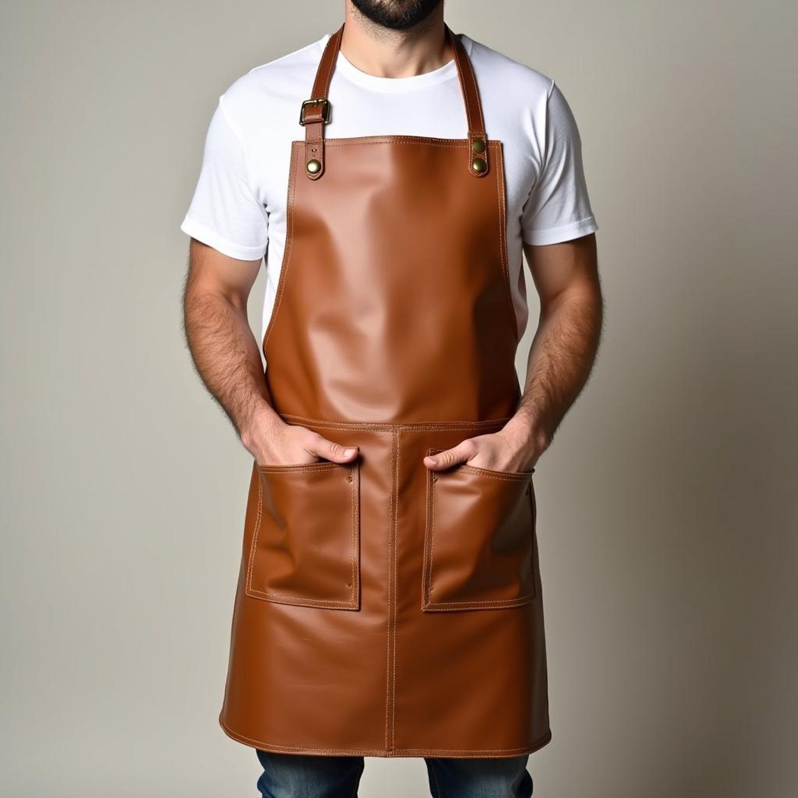 Custom Tan Leather Apron for Men | Handmade Caramel Utility Apron ...