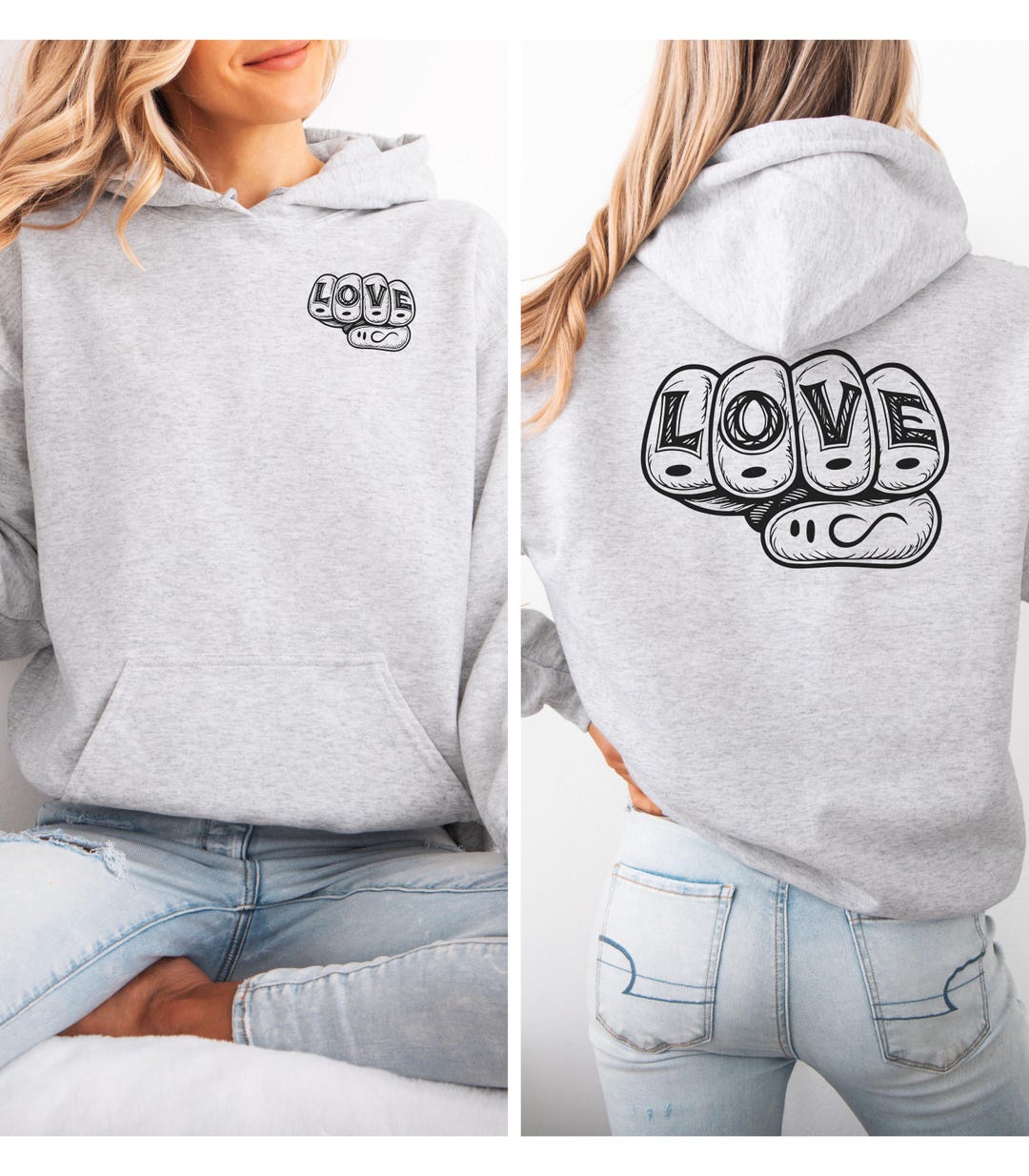 LOVE Knuckle Outline Hoodie, Unisex Pullover Sweatshirt, Minimal ...